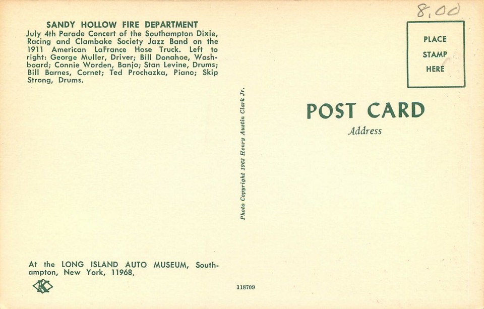 Sandy Hollow Fire Department Car Red 1911 LaFrance Hose Truck Postcard ...