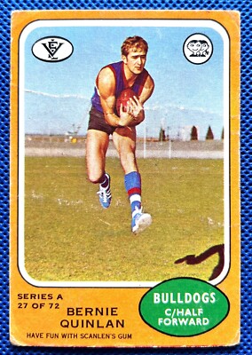 1973A VFL SCANLENS BERNIE QUINLAN FOOTSCRAY BULLDOGS FOOTBALL CARD #27 ...