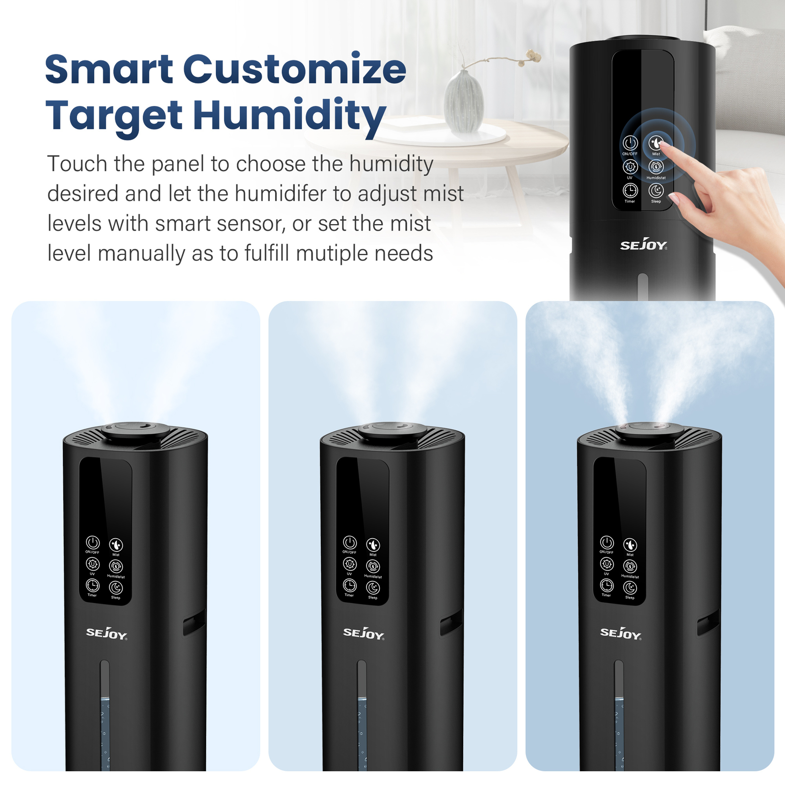 SEJOY 8L Humidifier Cool Mist Top Fill Large Humidifier Remote Timer ...