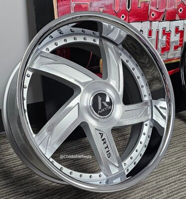 22" Inch STAGGERED Silver Brushed Artis Vestiva BLANKS Wheels Rims 26 ...