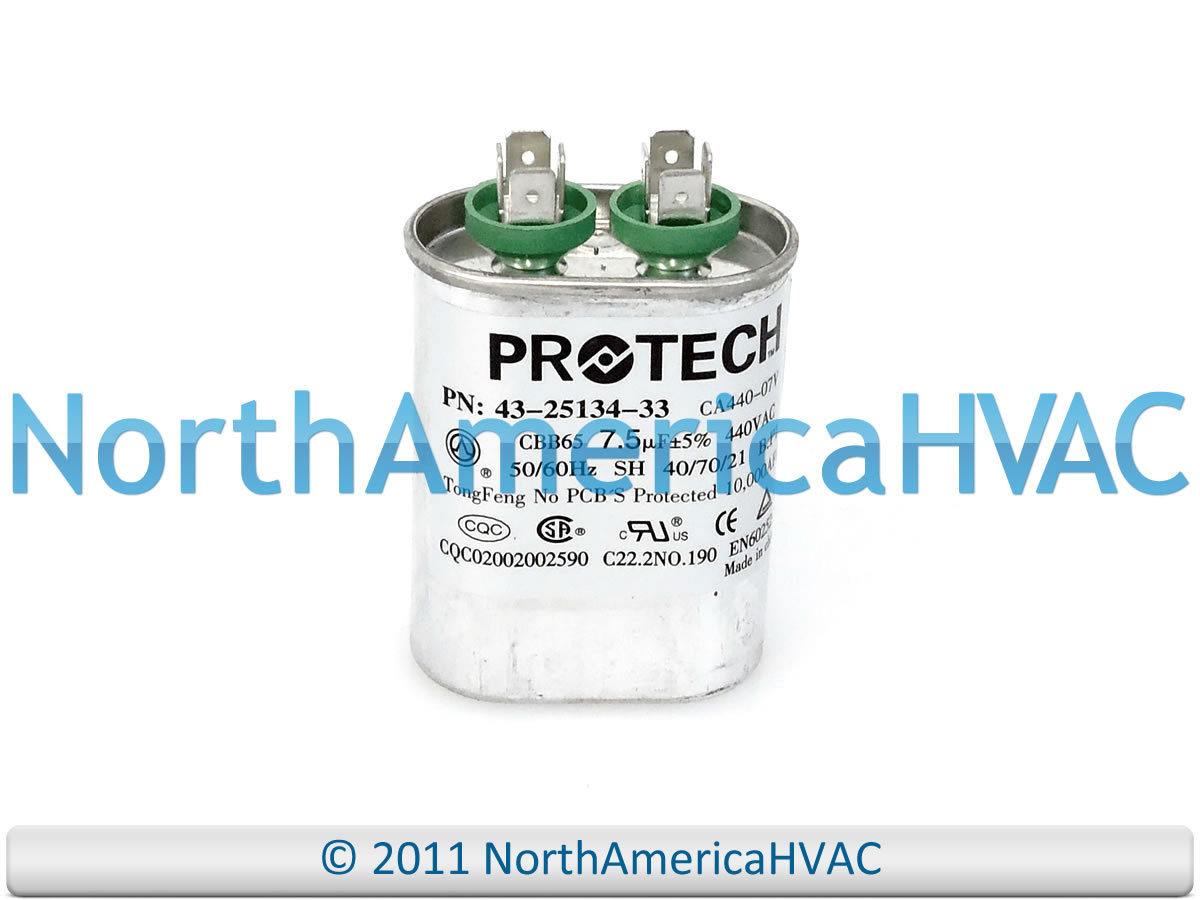 OEM Rheem Ruud Protech Oval Run Capacitor 7.5 uf MFD 440 Volt Fits 43 ...