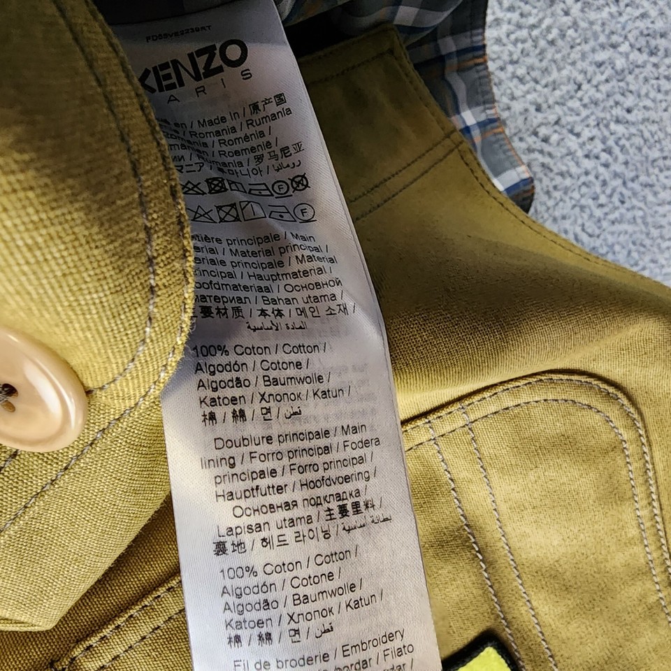 KENZO Sailor Workwear Jacket Men's S Khaki Collared Long Sleeve Button ...