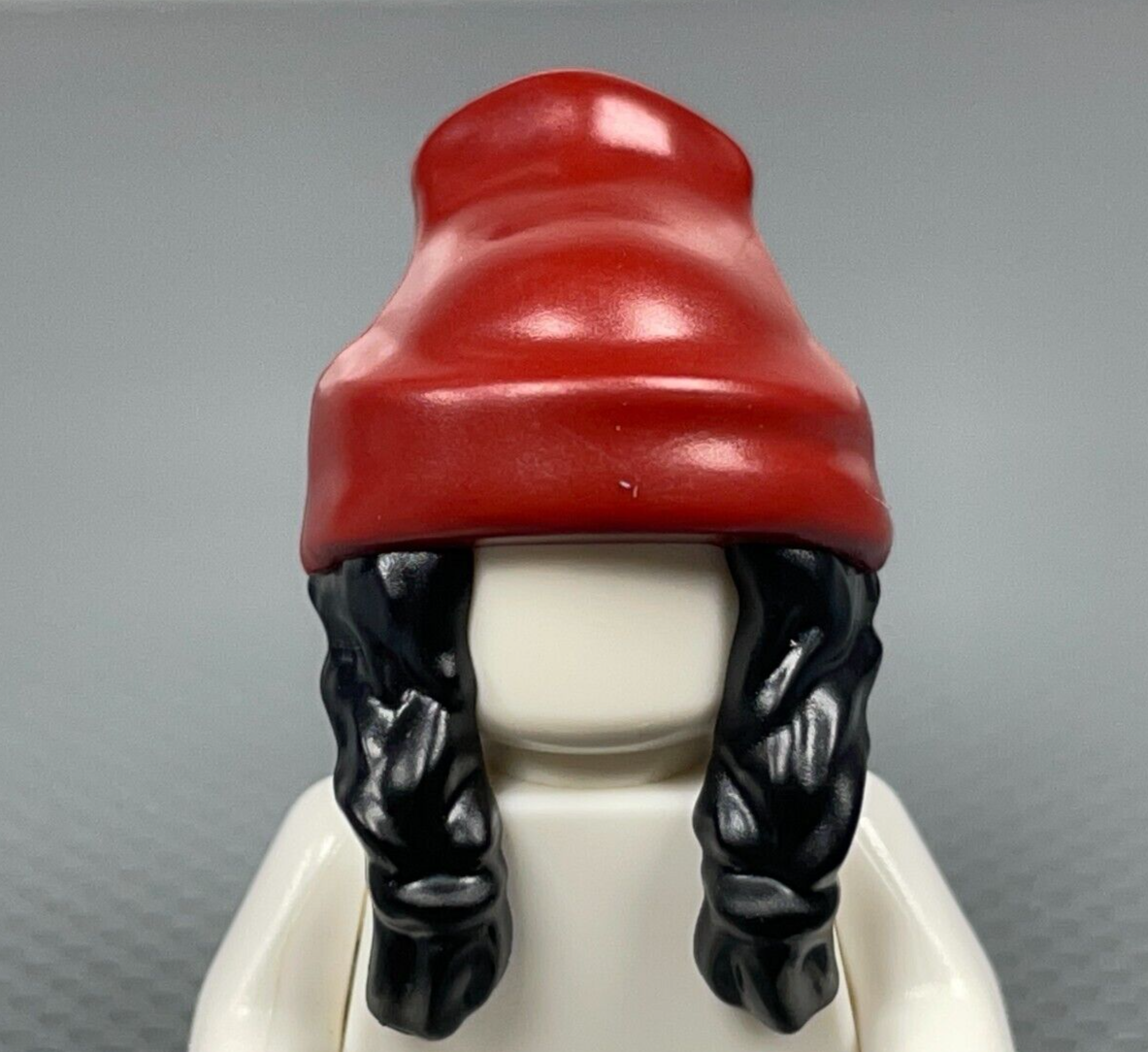 LEGO Minifigure Hair Hat Combo Black Braids over Shoulders Dark Red ...