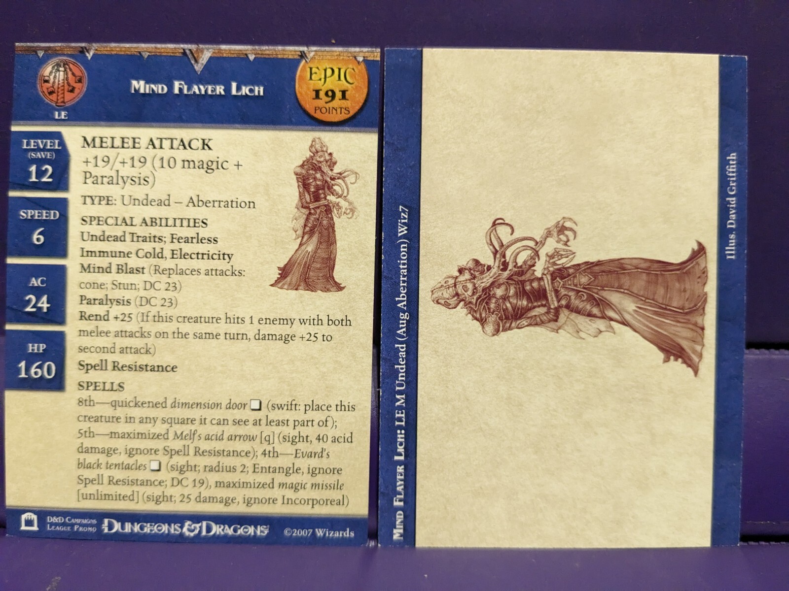 D&D miniature Night Below MIND FLAYER LICH EPIC STAT PROMO LEAGUE CARD ...