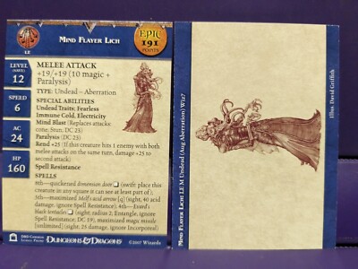 D&D miniature Night Below MIND FLAYER LICH EPIC STAT PROMO LEAGUE CARD ...