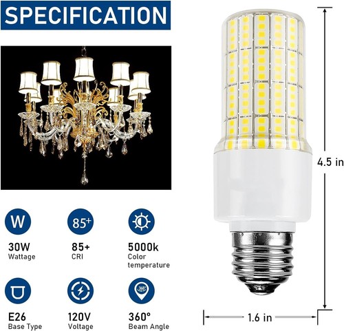 30W LED Corn Light Bulb Equivalent 250w Daylight E26 for Indoor Garage ...