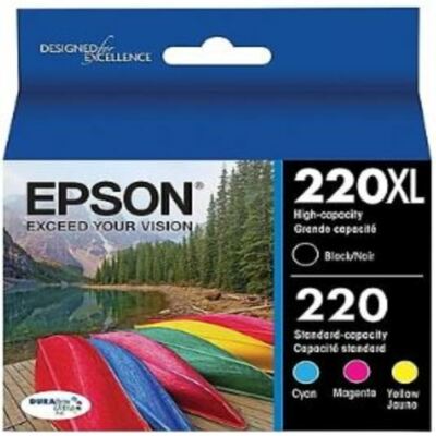 Epson 220XL Black & 220 Cyan/Magenta/Yellow Ink Cartridge,Retail Box ...
