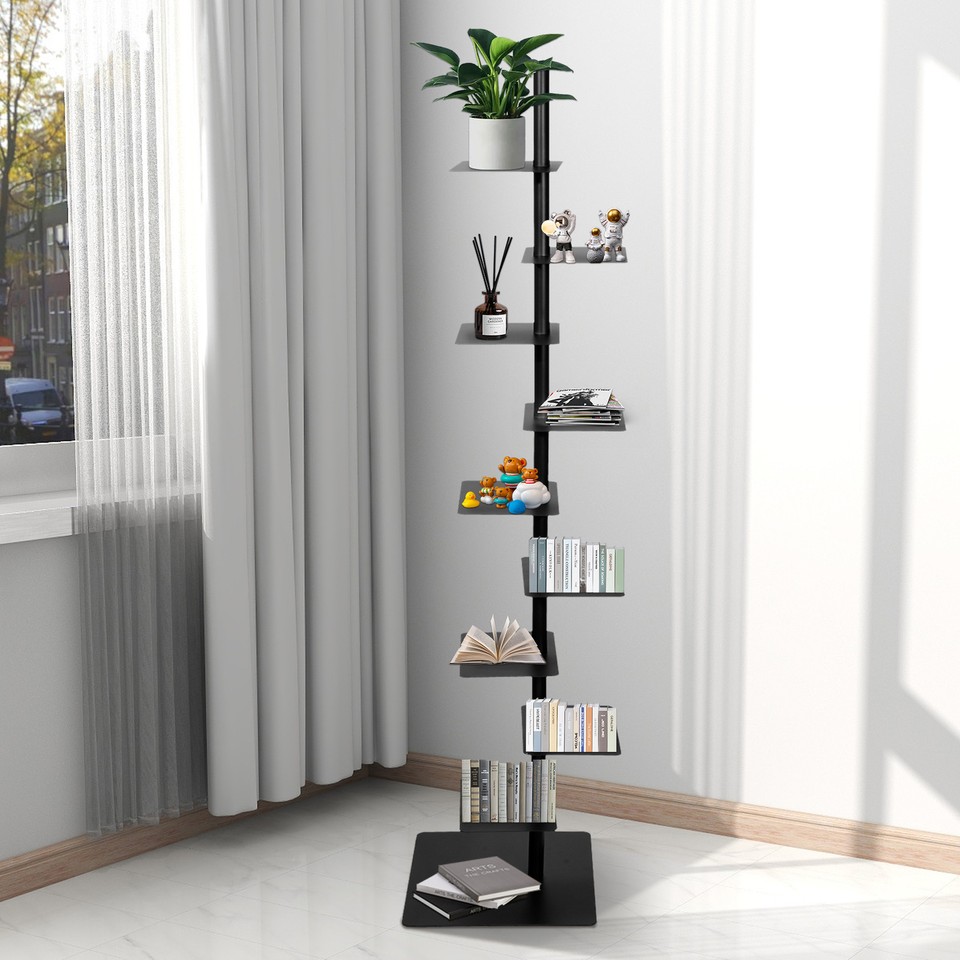 Vertical Spine Book Tower 9-Tier Metal Spine Bookshelf Book Organizer ...