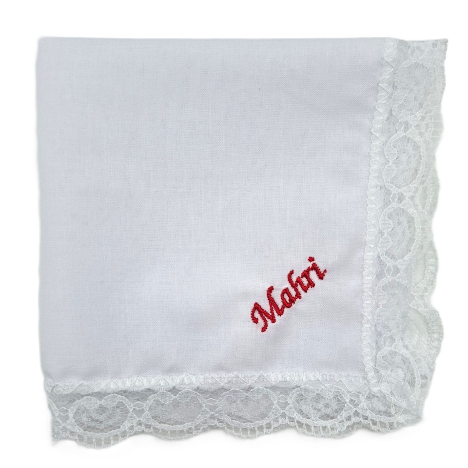 Lace Personalised Handkerchief - Embroidered Name on White Cotton ...