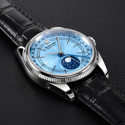 Sugess MoonPhase Master High Beat Mechanical Mens Watch Seagull 1963 ...
