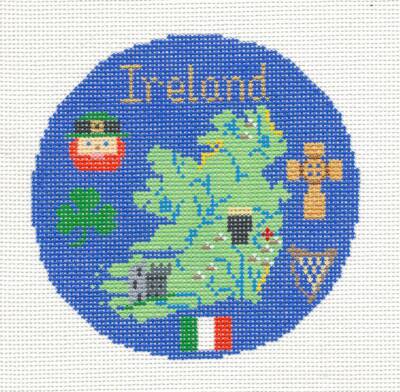 IRELAND Irish Ornament handpainted 4.25" Rd. Needlepoint Canvas by ...