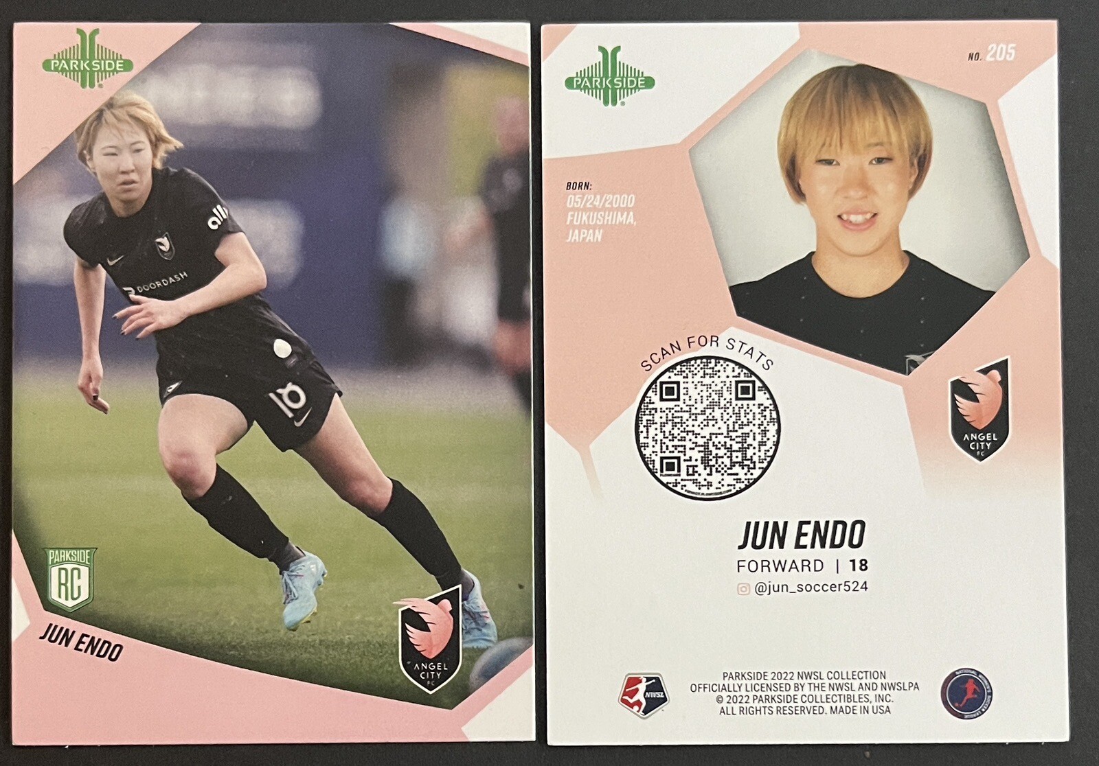 Jun Endo 2022 Parkside NWSL Volume 1 Rookie Card #205 ANGEL CITY | eBay