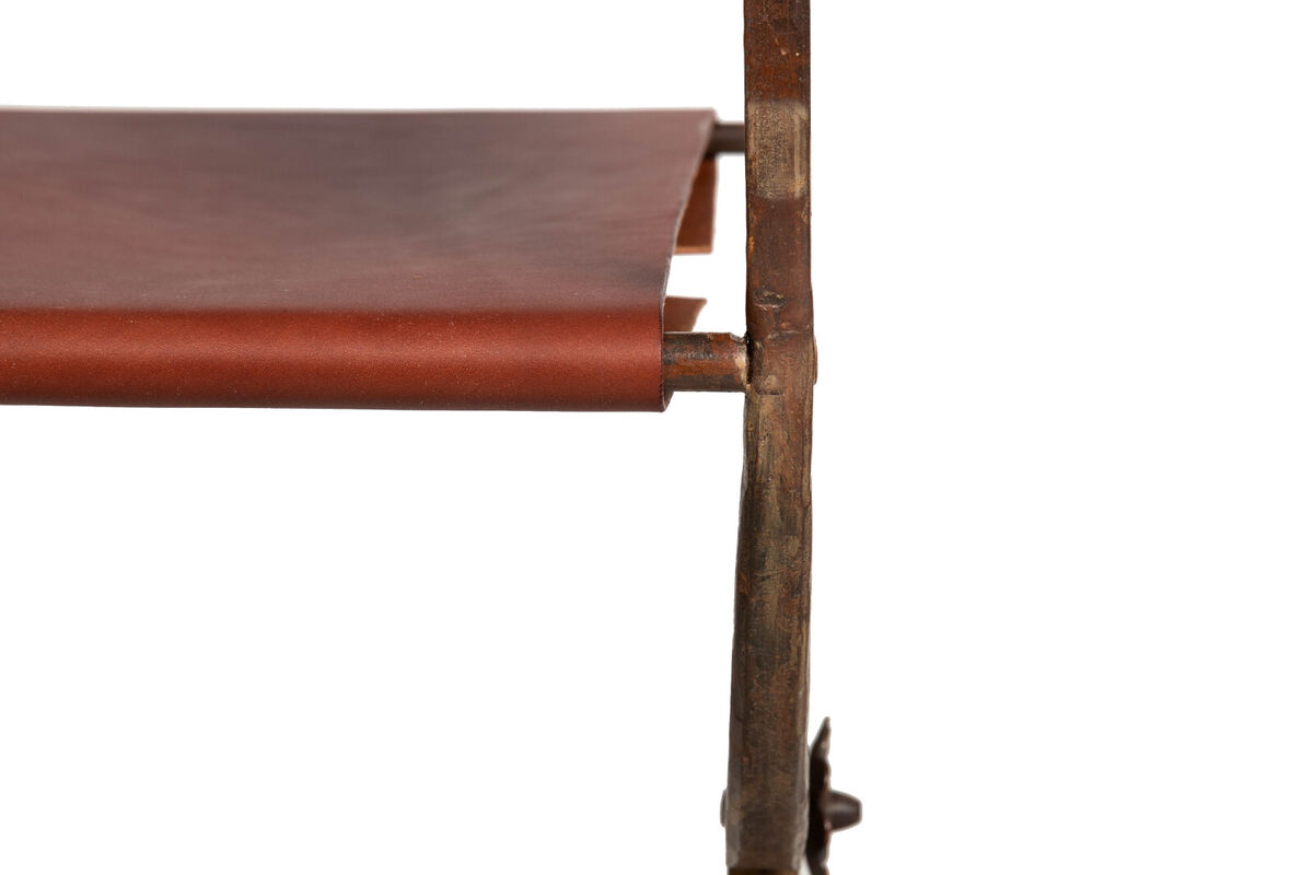 Antique Wrought-Iron and Leather Savonarola Chair, early Antique Wrought-Iron and Leather Savonarola Chair, early