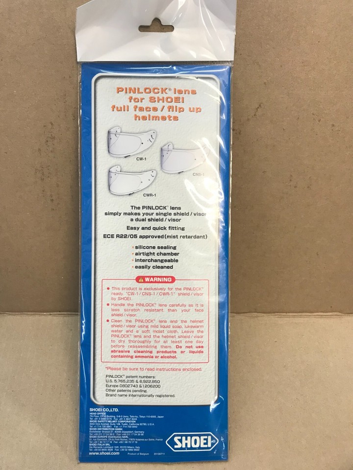 Shoei Clear PINLOCK insert For Shoei CNS-1/CW-1/CWR-1/CNS-3 Visors ...