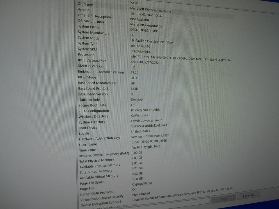 HP Pavilion Desktop PC 595-p0074 Core i5-8400 2.80GHz 8GB 256GB SSD W10 ...