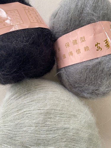 3 skeins Angora blend Black, Grey and Light Grey Yarn Angora Wool 50 ...