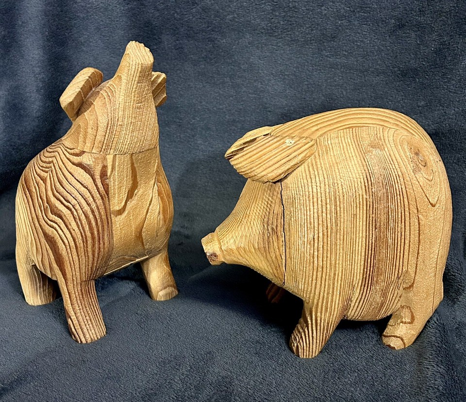 Vintage Pair Hand Carved Wenge Wood Wooden Pig Boar Hog Sculptures ...