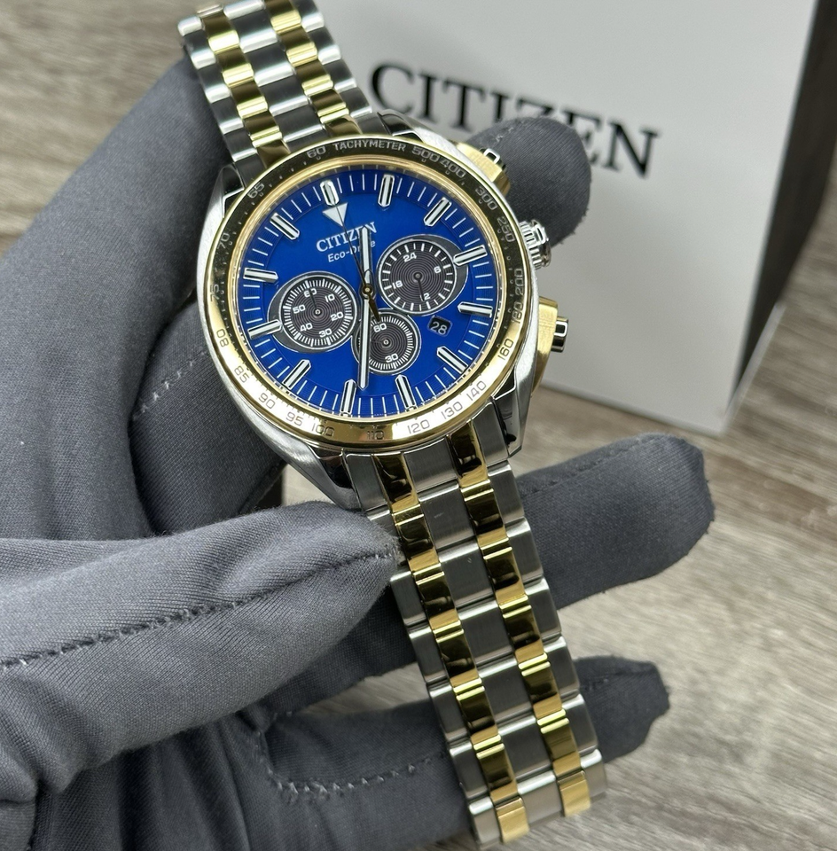 NEW Citizen Carson Blue Dial Tachymeter Two Tone Steel Men's Watch ...