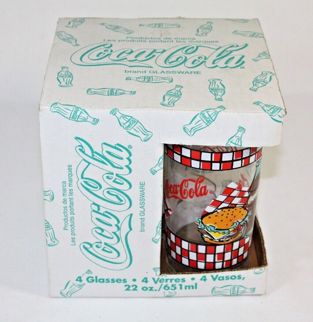 SET of 4 VINTAGE COCA-COLA "COOKOUT" GLASSES / 1997 / 22 oz. / ORIGINAL ...