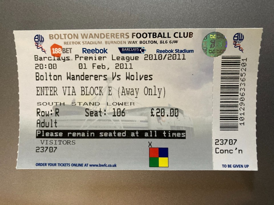 TICKETS Wolves home & away 2010/11 - 2015/16 League & Cup friendlies ...