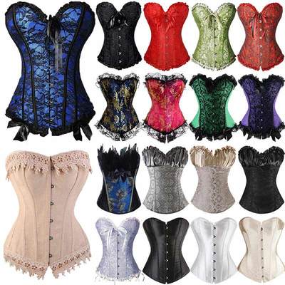 Basques Women Corset Lace Up Boned Plus Size Bustier Lingerie Halloween ...