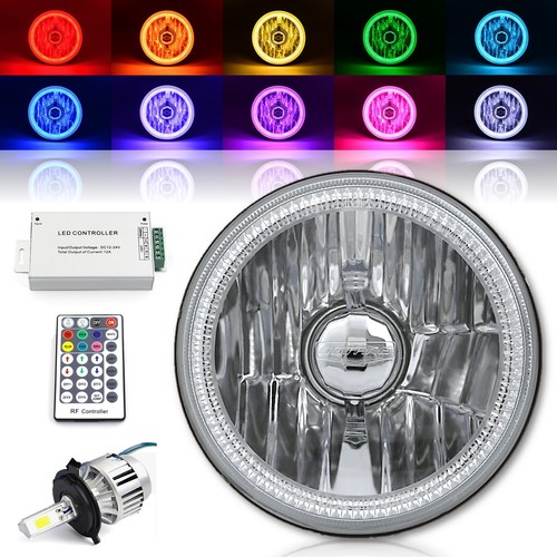 5-3/4" RF RGB SMD Color Change Halo Angel Eye H4 6000K LED Motorcycle ...