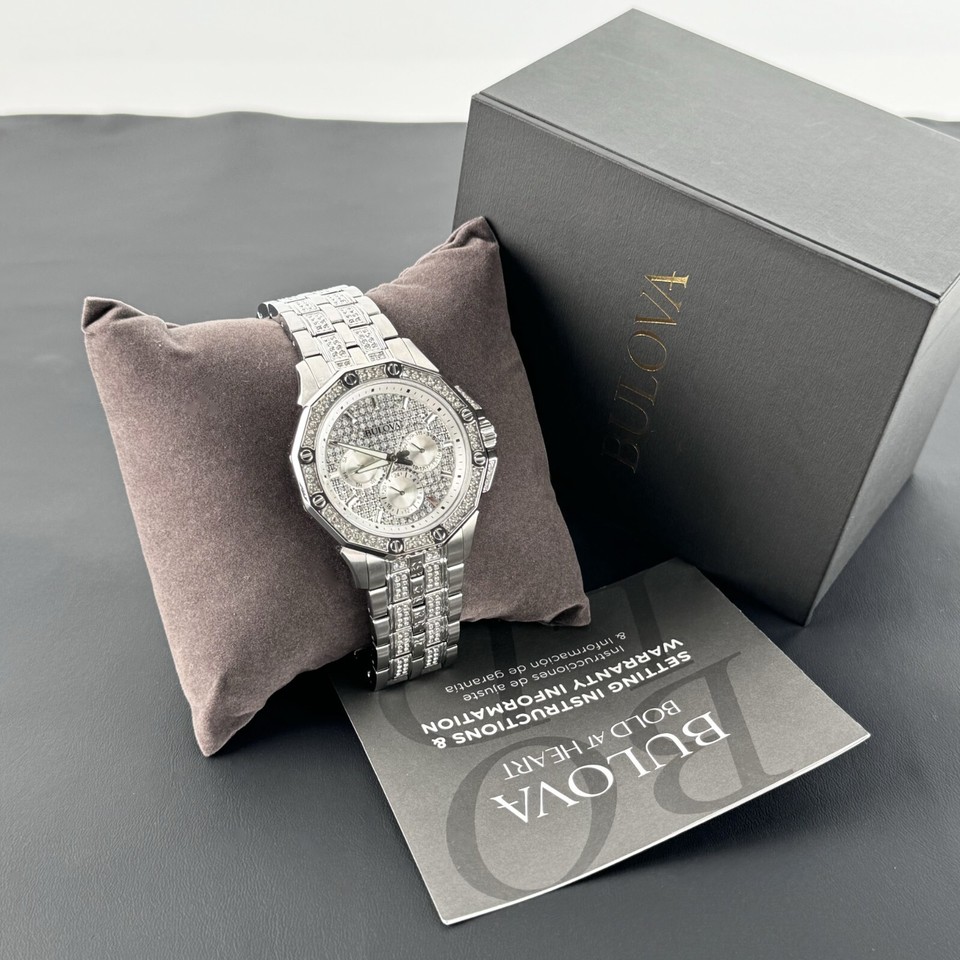 Bulova Men's Octava Crystal Chronograph Silver Dial 98C134 Quartz Watch ...