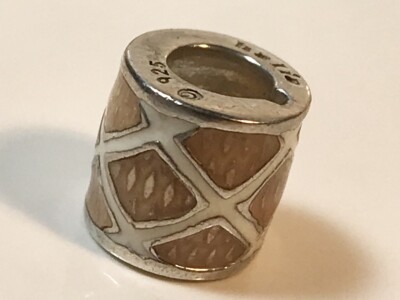 HALIA 925 STERLING SILVER & TAN AND WHITE ENAMEL BEAD CHARM S216 | eBay