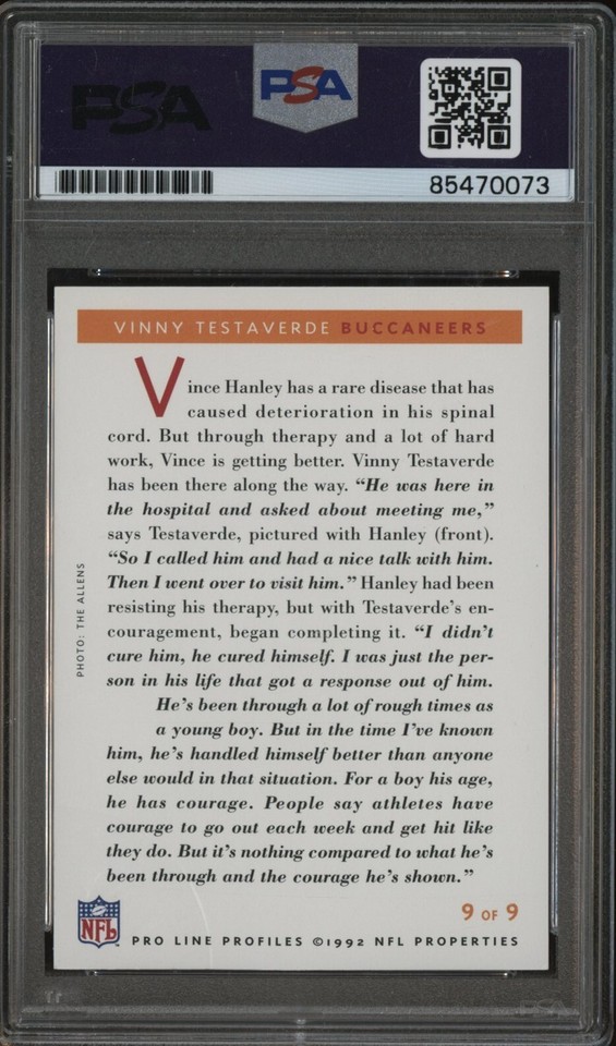 1992 Proline Profiles Vinny Testaverde Autographed Card of 9 PSA/DNA | eBay