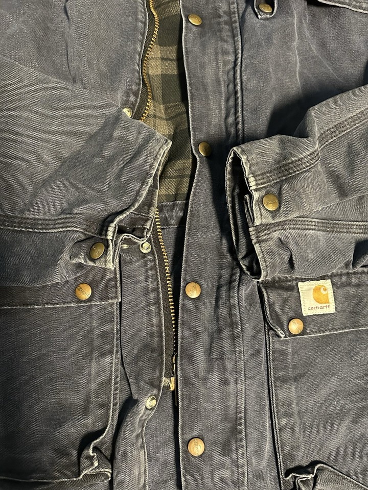 Carhartt Duster Flannel Lined Jacket Navy Men’s Size Large | eBay