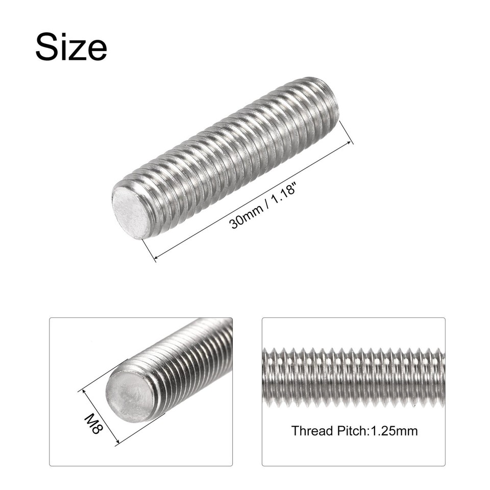 10Pcs M8 x 30mm Fully Threaded Rod 304 Stainless Steel Right Hand ...