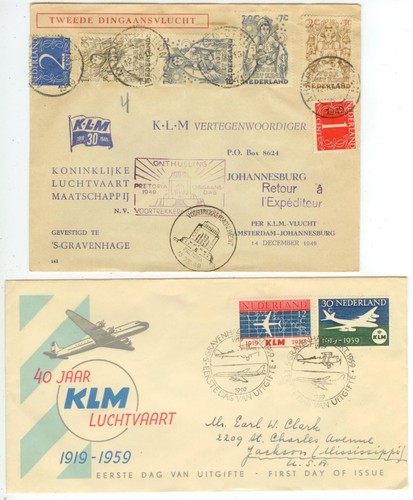 1949 1959 Netherlands KLM Airlines 30th and 40th Anniversary covers ...