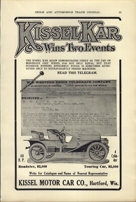 1908 PAPER AD CAR AUTO Kissel Kar Automobile Roadster Touring Hartford ...