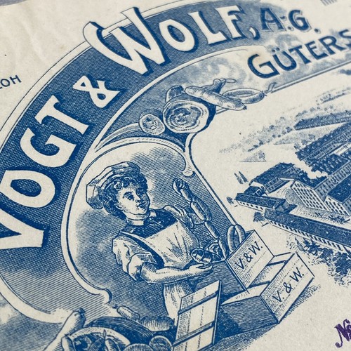 Rechnung v. 1908 "Fabrik feiner Fleischwaren, Vogt & Wolf AG, Gütersloh ...