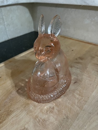 Vintage Pink Glass Bunny Rabbit On Nest Rare Standing Holding Easter ...