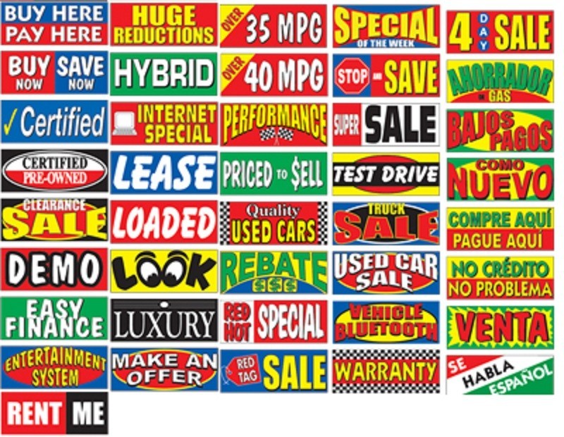 Car Dealer Windshield Banners Signs Set of 5 Replacing Window Stickers ...
