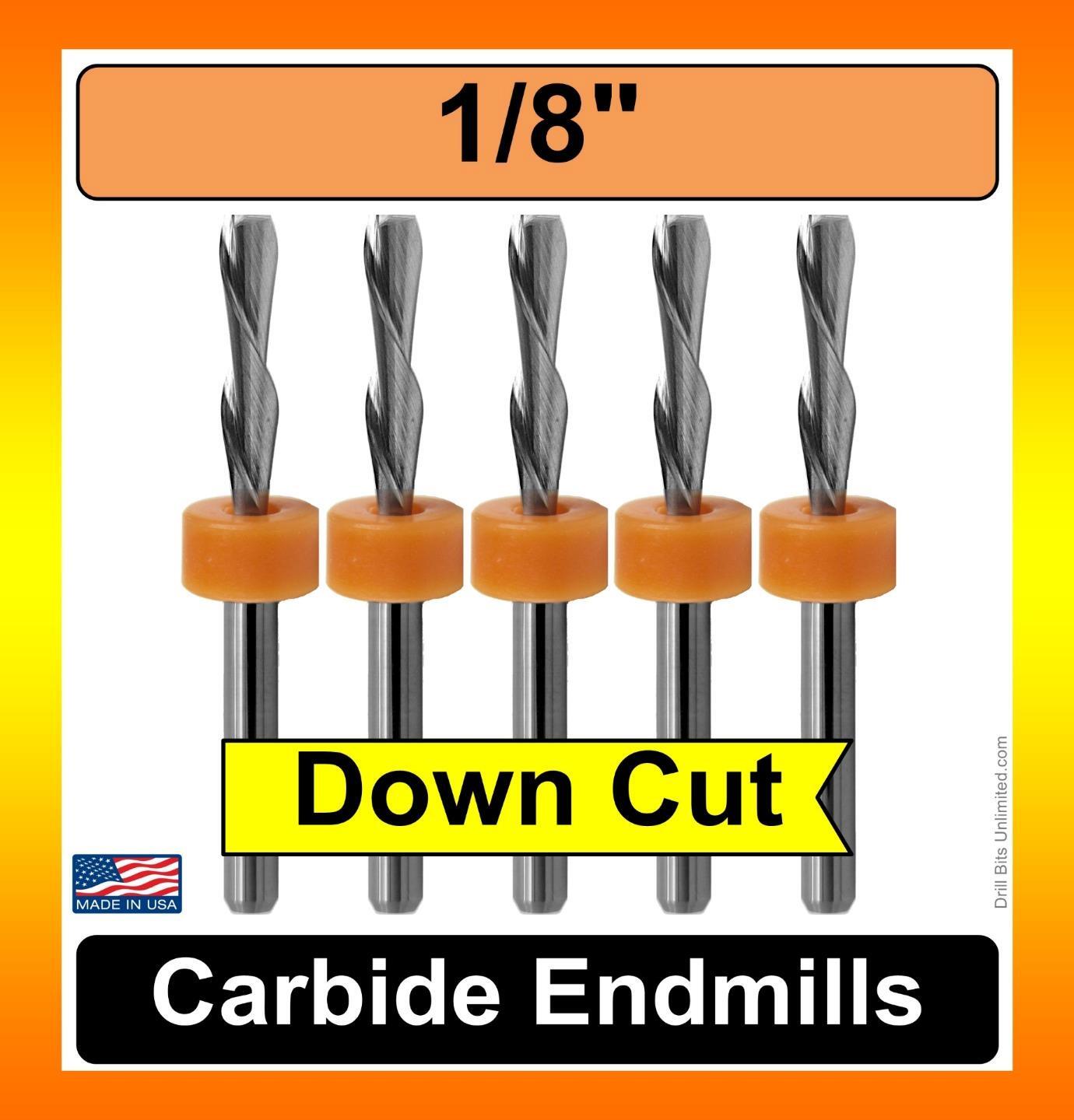 Precision CNC Router Bit, 1/8" Carbide DownCut End Mill 5 PC, 2 Flute ...