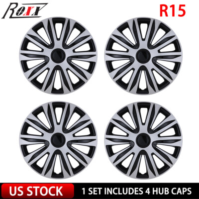 4PCS 15" Silver Black Snap On Wheel Hub Caps Trim Rings fit R15 Tire ...