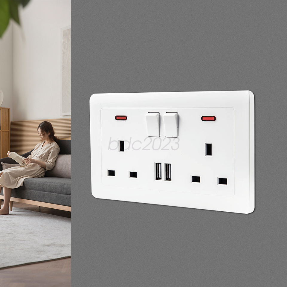 20x Double Wall Plug Socket 2 Gang 13A w/ 2 Charger USB Ports Outlets ...