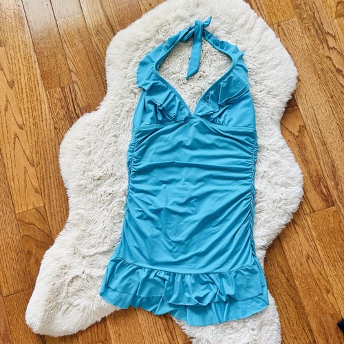 Kenneth Cole Reaction One Piece Blue Skirted Ruched Bathing Suit/Dress ...