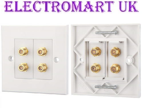 1 GANG QUAD 4 X F TYPE COAX COAXIAL WALL SOCKET PLATE TV SATELLITE SKY ...
