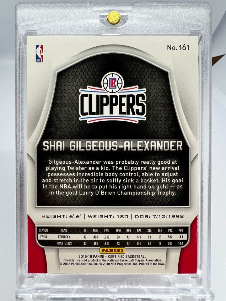 49 49 MVP RC Rookie Card 2018 19 Panini Shai Gilgeous Alexander SGA NBA ...