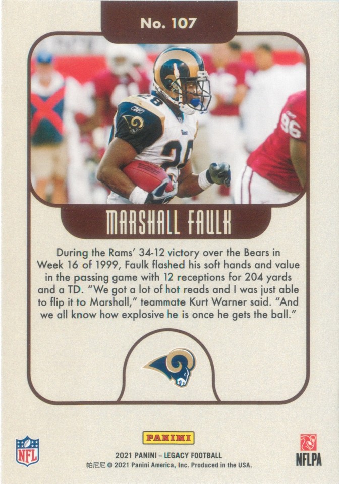 Marshall Faulk 2021 Panini Legacy Football NFL Legends Card #107 St ...
