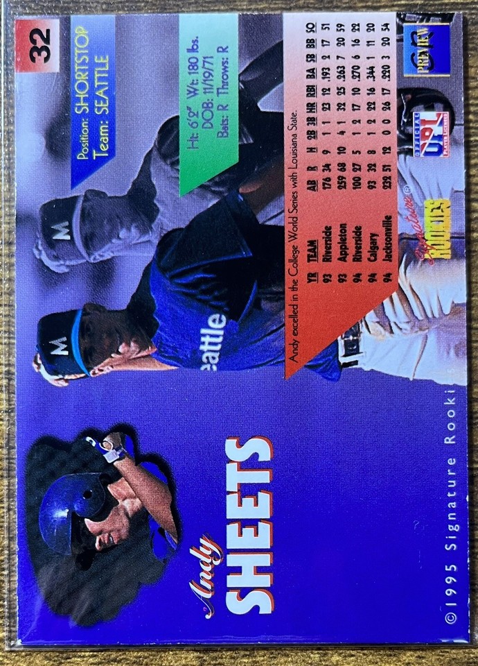 1995 SIGNATURE ROOKIES BASEBALL AUTOGRAPH ANDY SHEETS #32 MARINERS 3615 ...