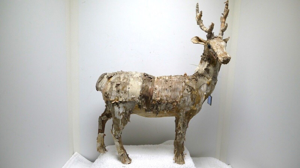 Reindeer with Paper Mache / Birch Skin & Blue Crystal/ Sterling Silver ...