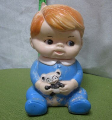 SANITOY vtg squeaker toy Little Boy Blue w/ panda bear 1950s rubber ...