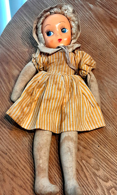 Antique Homemade 40cm Celluloid Painted Face Cloth Doll Girl Circa 1940 ...