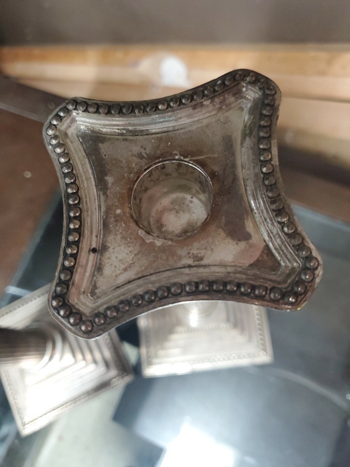 (2) Studio Silversmith Candlesticks Roman Pillars Victorian Medieval ...