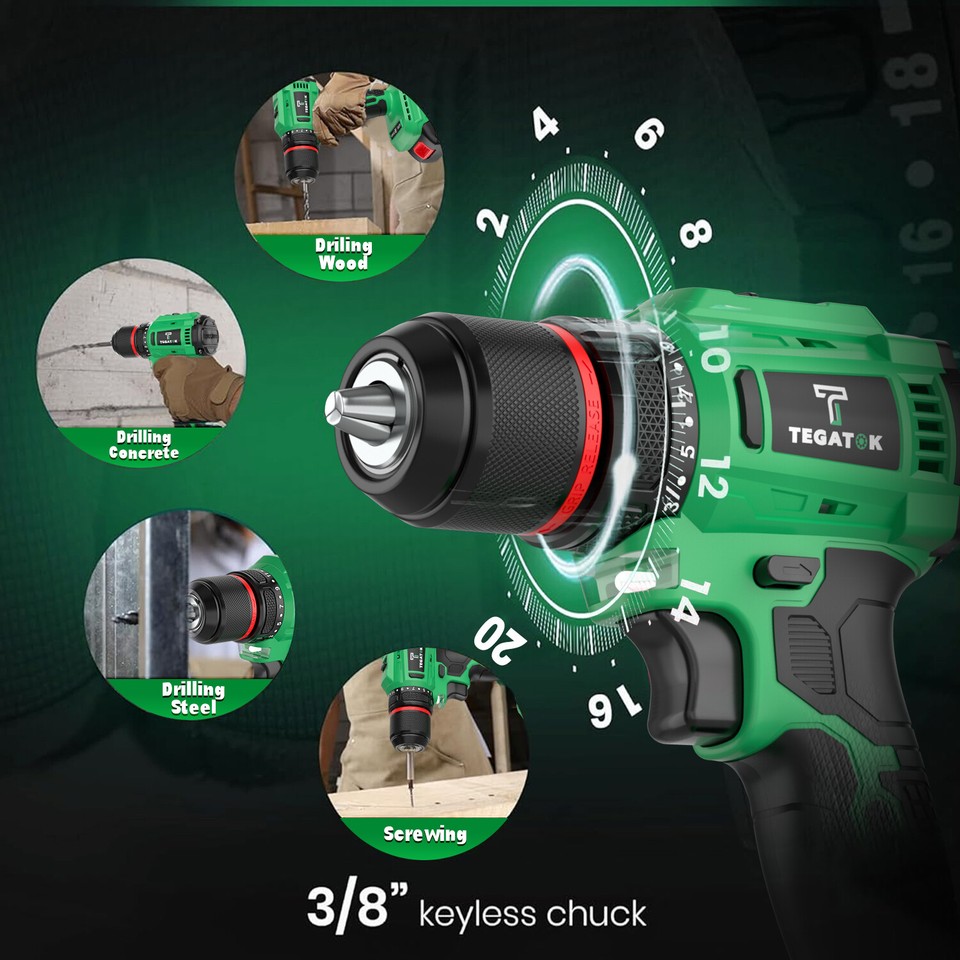 20V Cordless Portable Electric Drill, Chargeable Drill Driver with 2.0Ah Battery | eBay