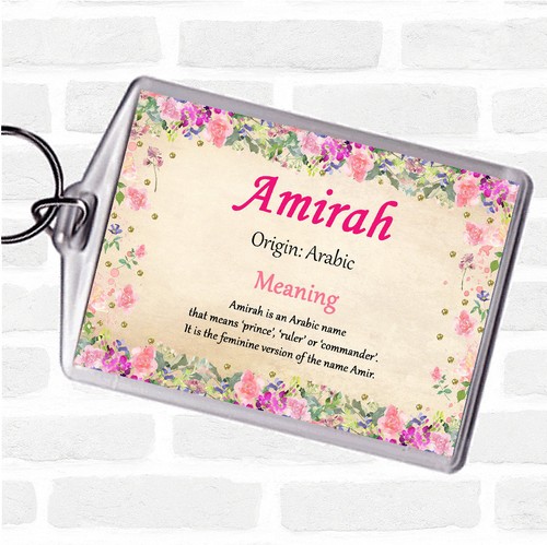 Amirah Name Meaning Bag Tag Keychain Keyring Floral | eBay